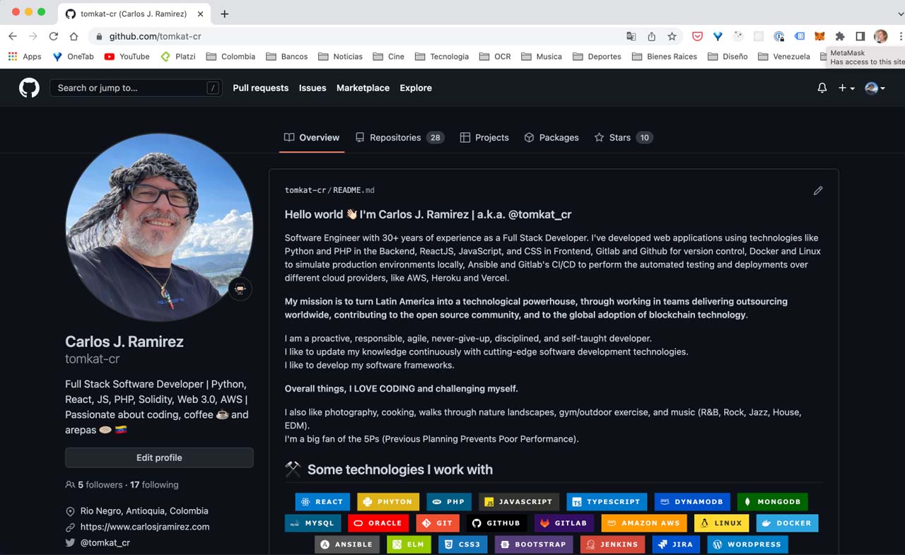 Portafolio Desarrollo Software en Github - Carlos J. Ramirez