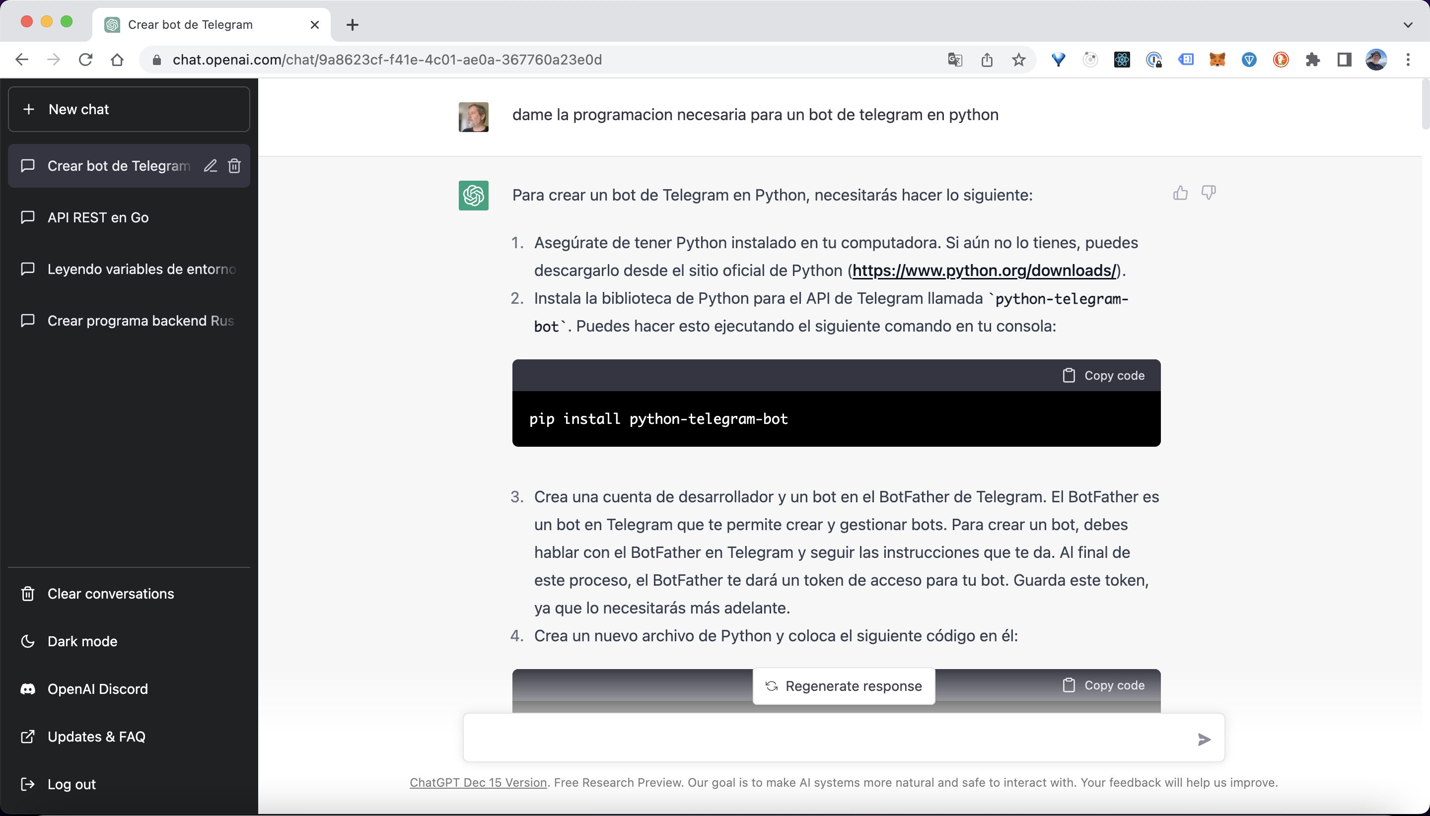 Generación de un programa Rust y un BOT Telegram con ChatGPT - Carlos J. Ramirez